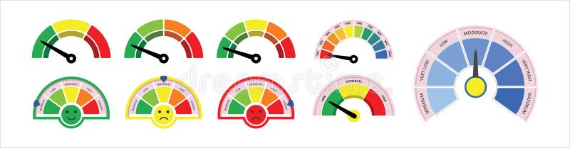 Set of Scale Meter, Speedometer, Tachometer, Level Meter Gauge Vector ...