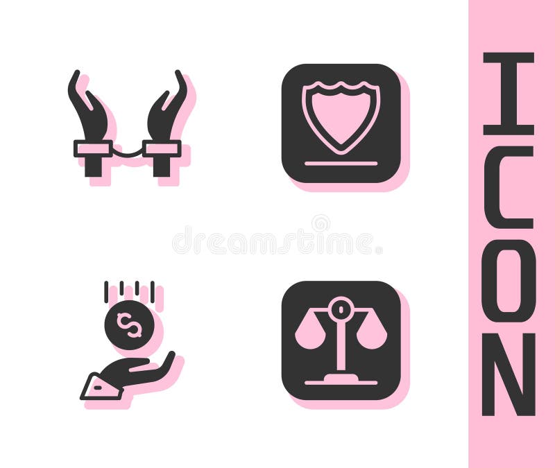 Set Scales of Justice, Handcuffs on Hands Criminal, Coins - Minimal ...