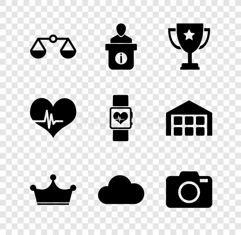 Set Scales of Justice, Information Desk, Trophy Cup, Crown, Cloud and ...