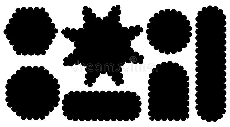 Set of Scallop Edge Frames Black Shapes Isolated on White Background ...