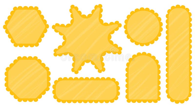 Set of Scallop Edge Frames. Yellow Shapes Textured Charcoal Chalk on ...