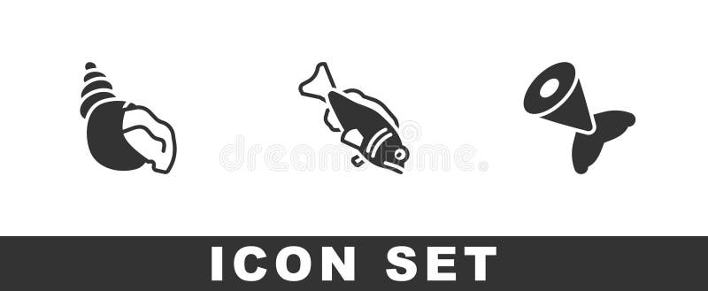 Set Scallop Mariscal Fish and Tail Icon. Vector Ilustración del Vector ...