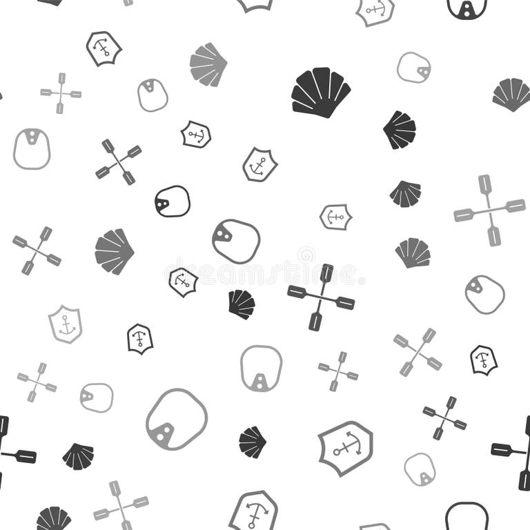 Set Scallop Sea Shell, Anchor Inside Shield, Paddle and Diving Mask on ...