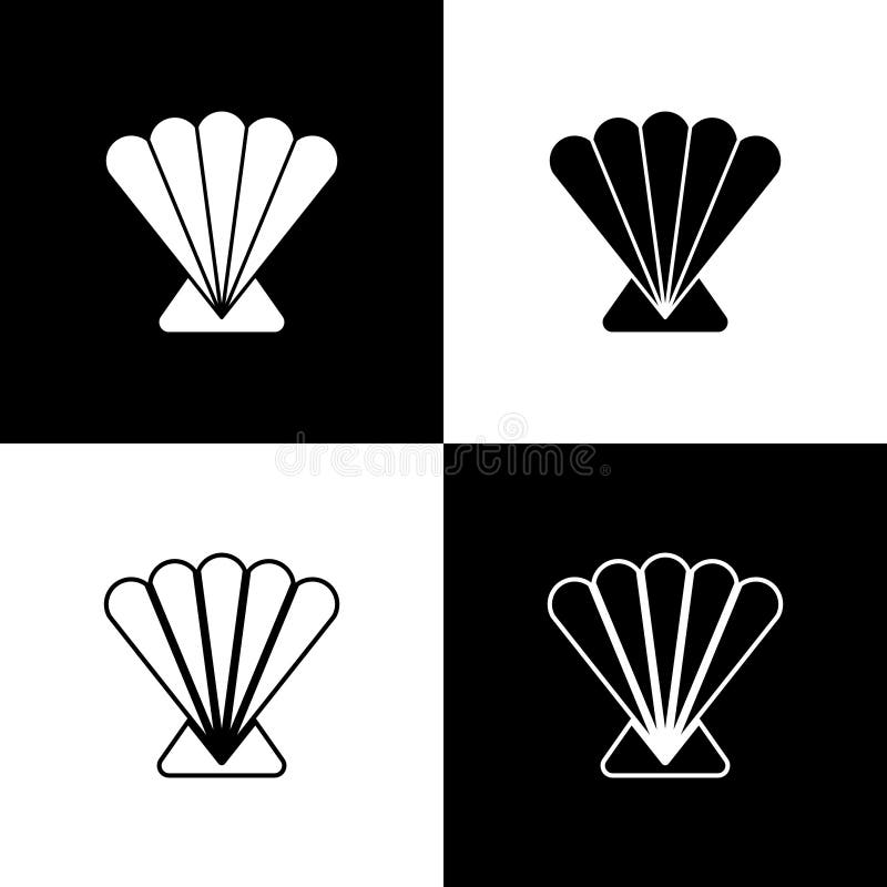 Set Scallop Sea Shell Icon Isolated on Black and White Background ...