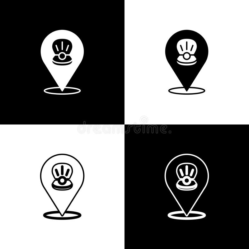 Set Scallop Sea Shell Icon Isolated on Black and White Background ...