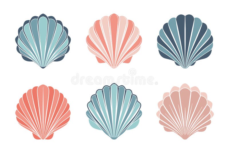 Set of Scallop Shell Logos. Collection of Isolated Colored Scallop ...