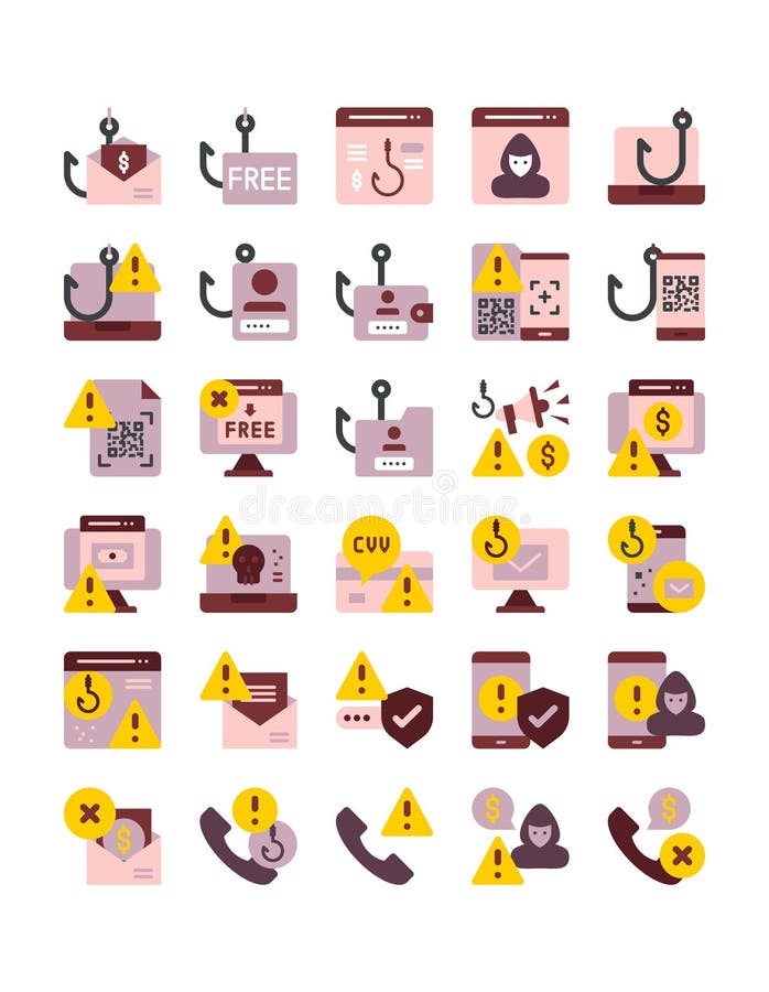 Set of Scam, Cyber Security Flat Icon Stock Vector - Illustration of ...