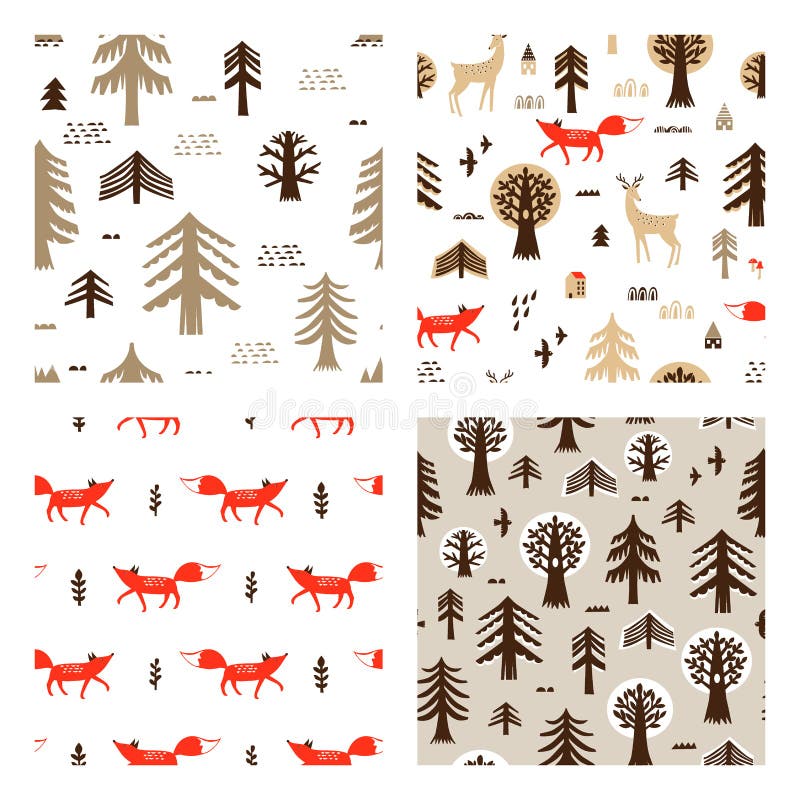 Set of Scandinavian Seamless Patterns Stock Vector - Illustration of ...