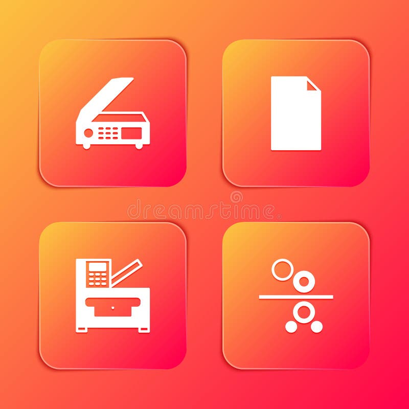 Set Scanner, Empty Document, Copy Machine and Paper Roll of Printing ...