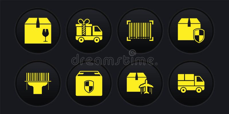 Set Scanner Scanning Bar Code, Delivery Box Security Shield, Plane and ...