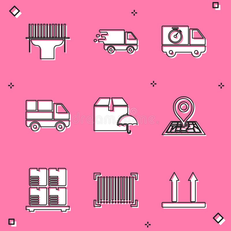 Set Scanner Scanning Bar Code, Delivery Truck Movement, and Stopwatch ...