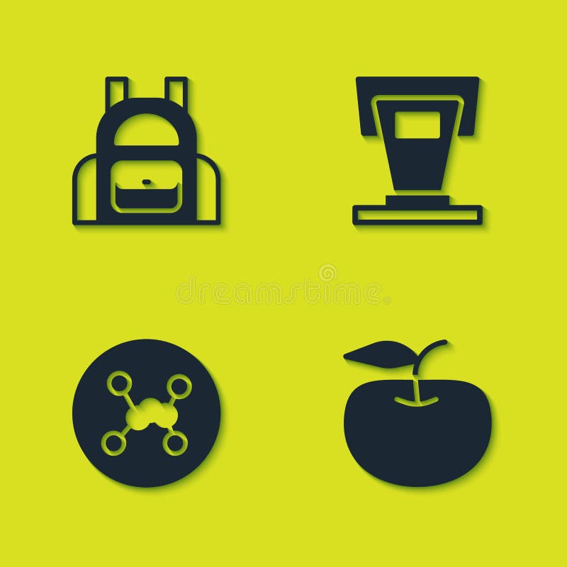Set School Backpack, Apple, Chemical Formula and Stage Stand Icon ...