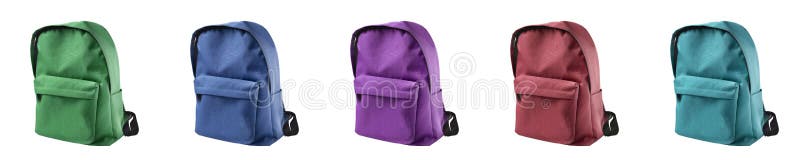 Set School Backpacks in Different Colors on White Isolated Stock Photo ...