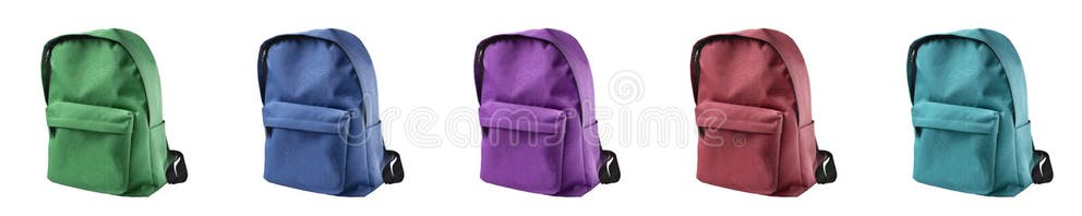Set School Backpacks in Different Colors on White Isolated Stock Photo ...
