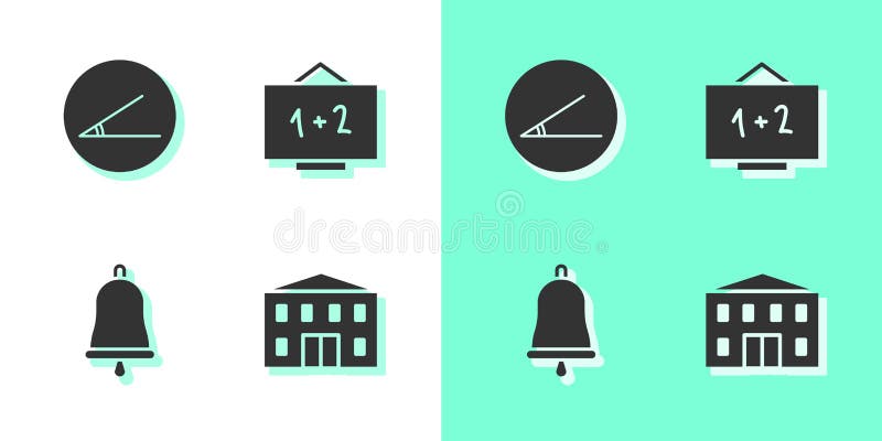 Set School Building, Acute Angle, Ringing Bell and Chalkboard Icon ... Set School Building, Acute Angle, Ringing Bell and Chalkboard Icon ...
