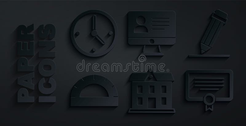 Set School Building, Pencil with Eraser, Protractor Grid, Certificate ... Set School Building, Pencil with Eraser, Protractor Grid, Certificate ...