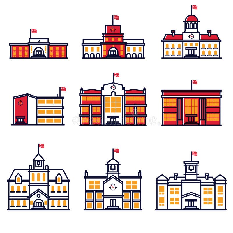 Set of School Buildings. Vector Illustration Decorative Design Stock ...