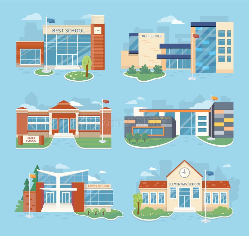 Set of School Buildings Vector Illustrations Stock Vector ...