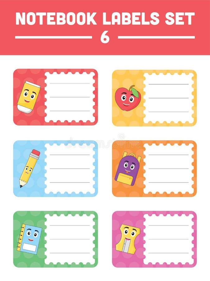 Set of School Character Element with Square Frame for Notebook Label ...