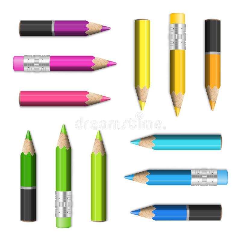 Set of School Design Elements Realistic Sharp Colored Pencils Stock ...