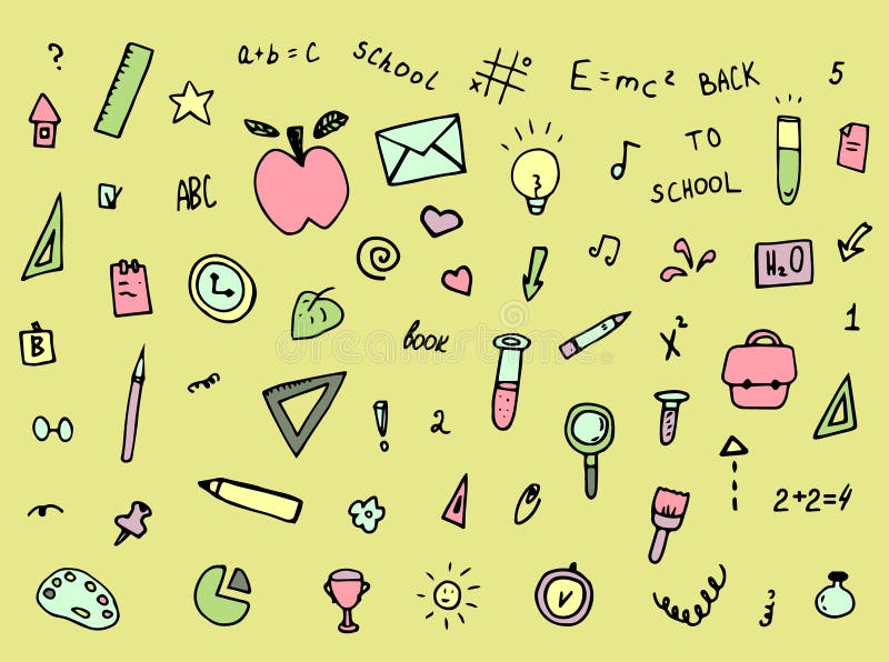 Set of School Doodles, Hand Drawn Collection of Student Elements Stock ...
