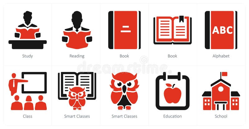 A Set of 10 School and Education Icons As Study, Reading, Book Stock ...