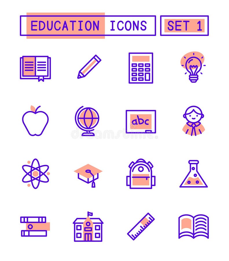 Set of School and Education Icons Stock Illustration - Illustration of ...