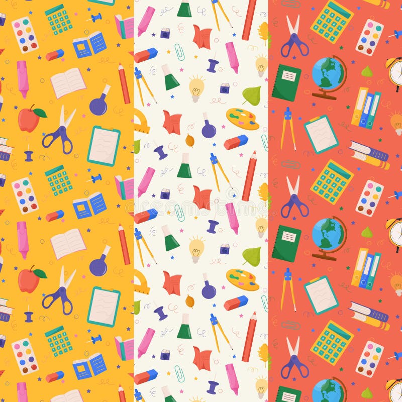 Set of School and Education Related Objects Seamless Pattern. Vector ...