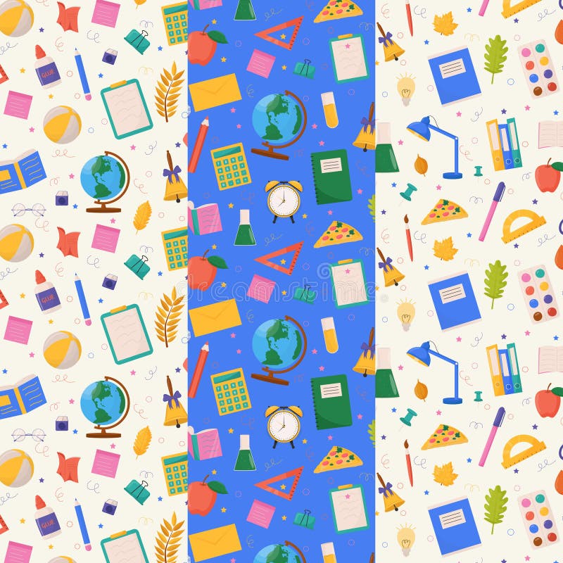 Set of School and Education Related Objects Seamless Pattern. Vector ...