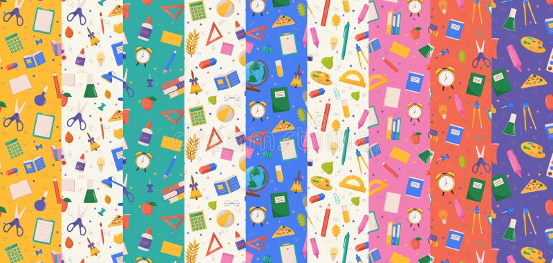 Set of School and Education Related Objects Seamless Pattern. Vector ...