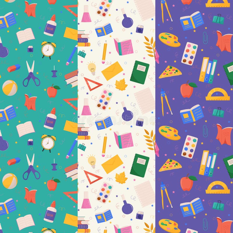 Set of School and Education Related Objects Seamless Pattern. Vector ...