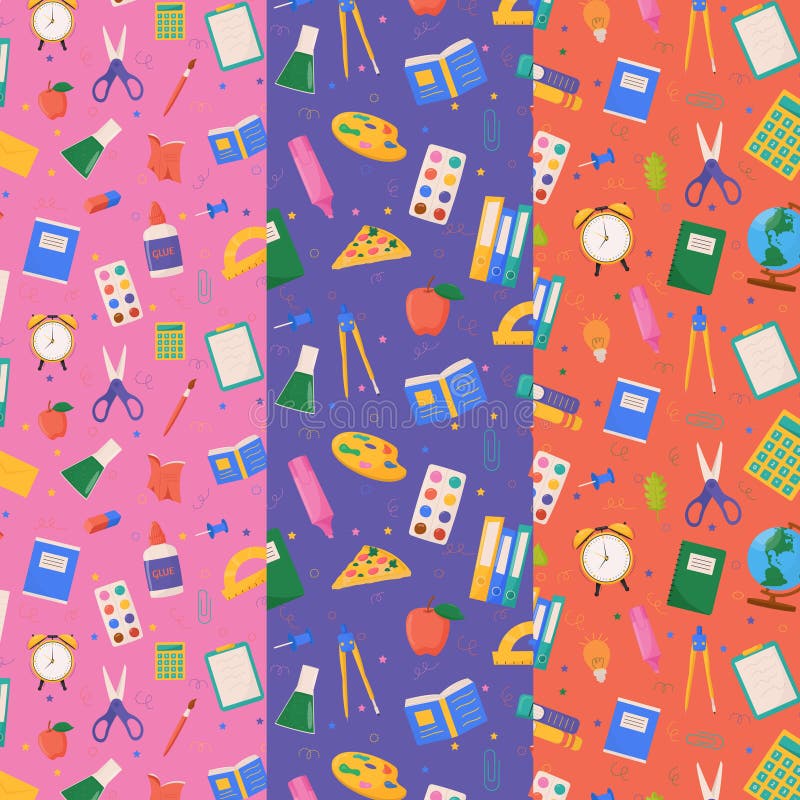 Set of School and Education Related Objects Seamless Pattern. Vector ...