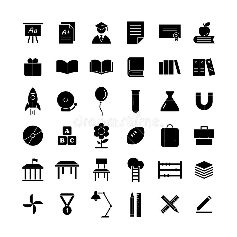 100 School Icons. Pack of Education Vector. Stock Illustration ...
