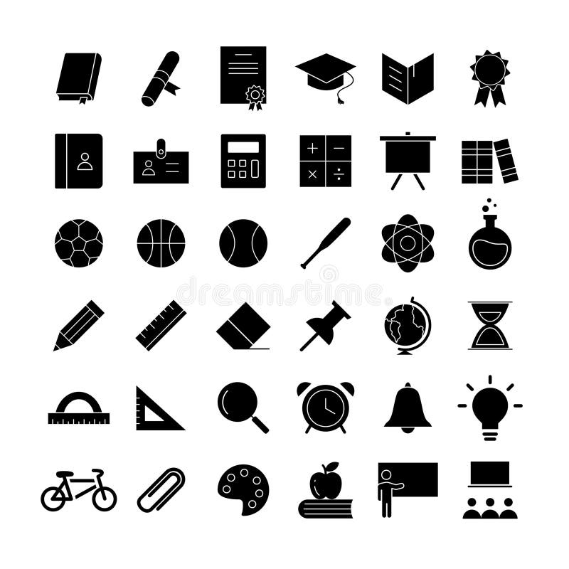 Set of School Icon. Black Education Icons Pack. Stock Vector ...