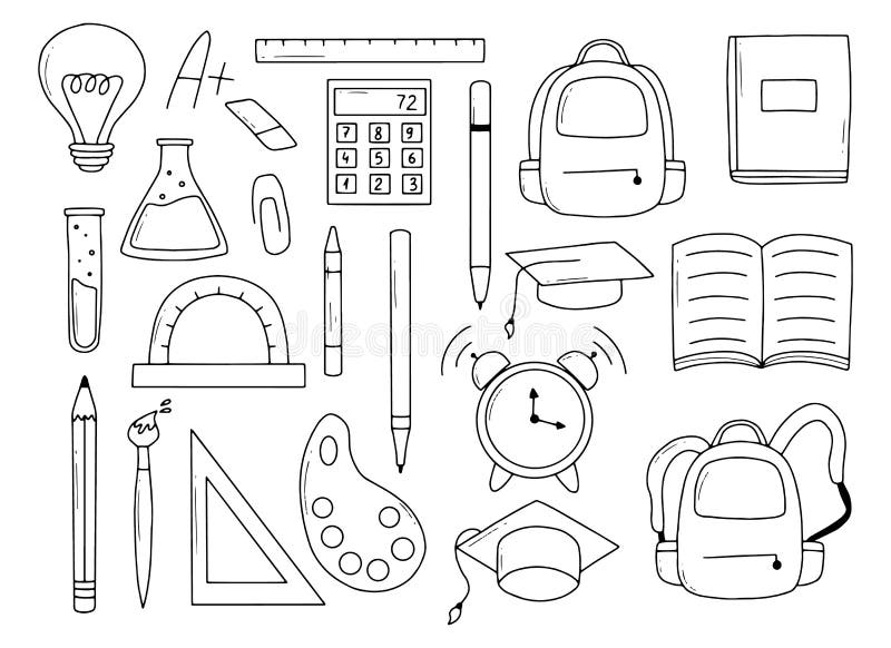 Set of School Items. Vector Illustration. Doodle Style. Collection of ...