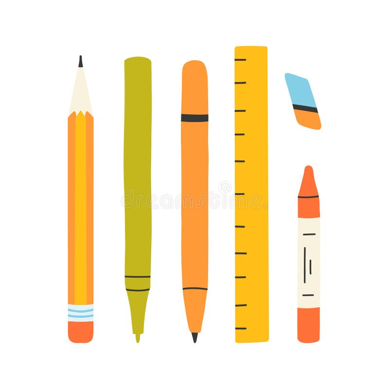 Set of School Items. Vector Illustration. Flat Hand Drawn Style ...