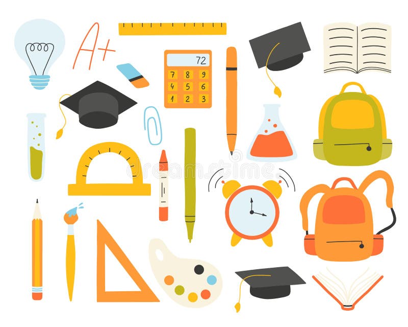 Set of School Items. Vector Illustration. Flat Style. Collection of ...