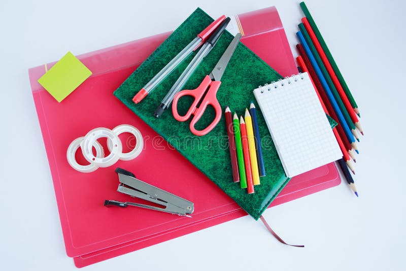 Set of School and Office Stationery. Stock Photo - Image of purple ...