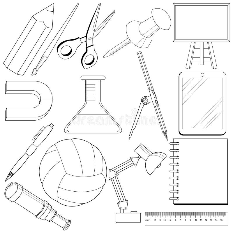 Set of School Related Objects Stock Illustration - Illustration of ...