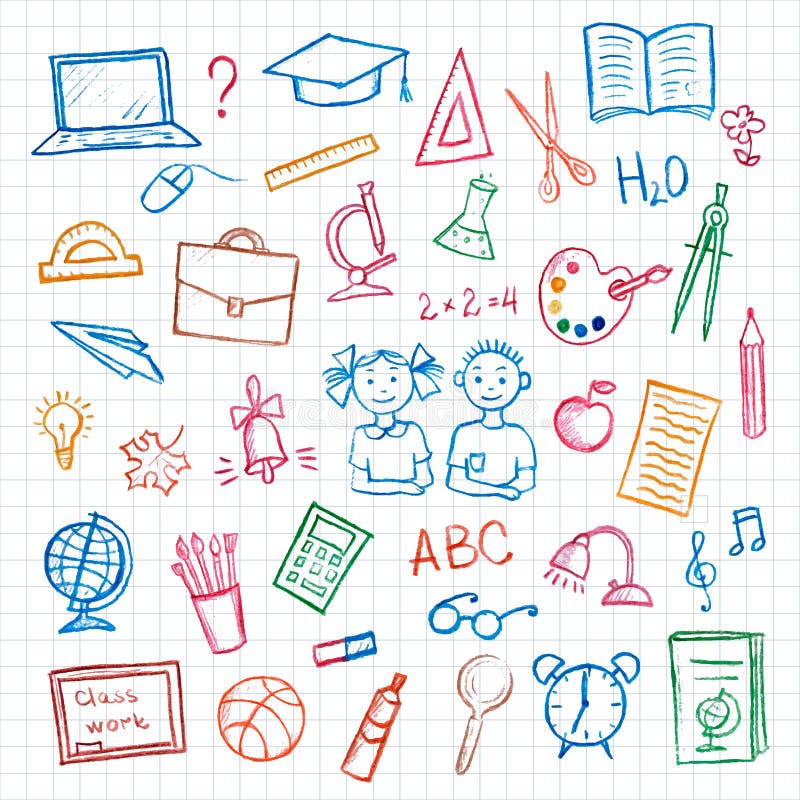 Set of School Sign and Symbol Stock Vector - Illustration of chalkboard ...