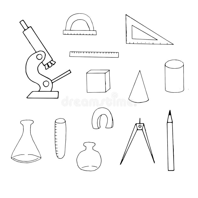 Set of School Subjects, Vector Doodle Illustration, Learning Tools ...