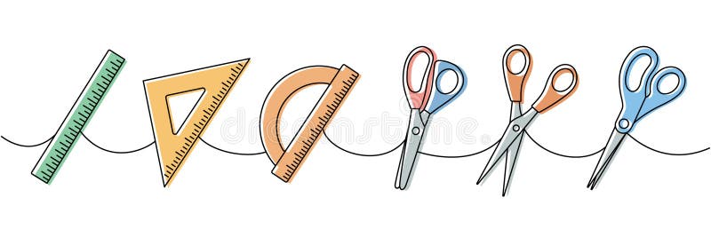 Set of School Supplies. Back To School One Line Colored Continuous ...