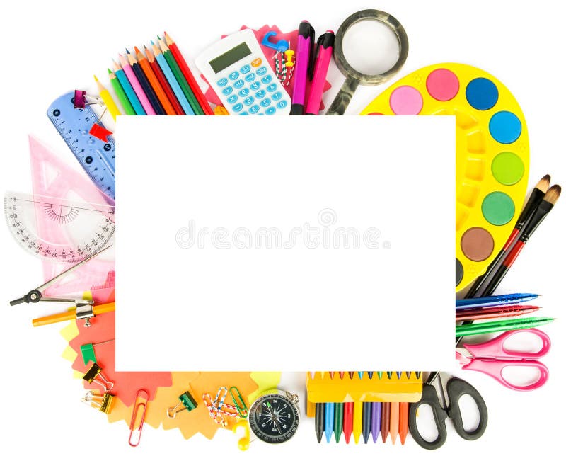 Set of School Supplies Isolated on White . Free Space for Text Stock ...