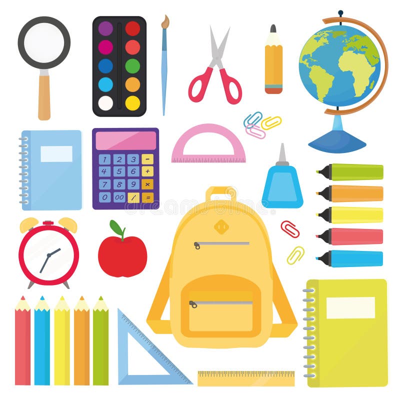 Set of School Supplies School Stationery Backpack Globe Vector ...