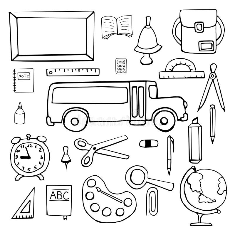 Set of School Symbols, Signs Hand Drawn Stock Vector - Illustration of ...