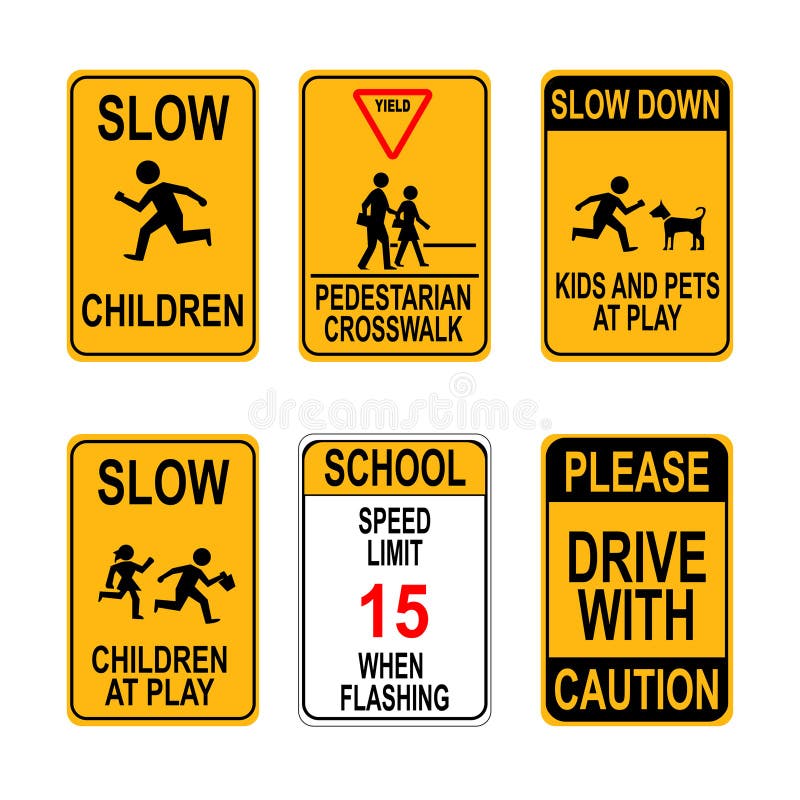 Set of School Zone Street or Pedestrian Area Vector Illustration Stock ...