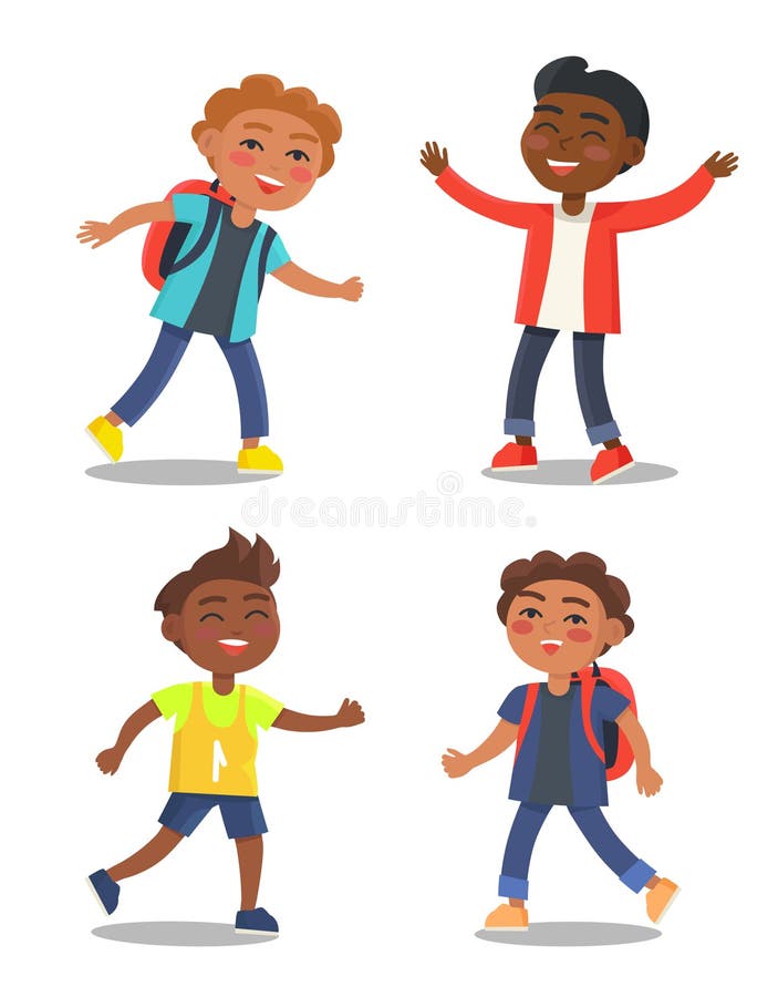Set of Schoolchildren First Year Pupil with Bags Stock Vector ...