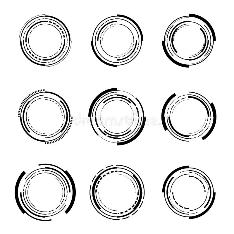 Set of Sci Fi Black Circle User Interface Elements Technology ...