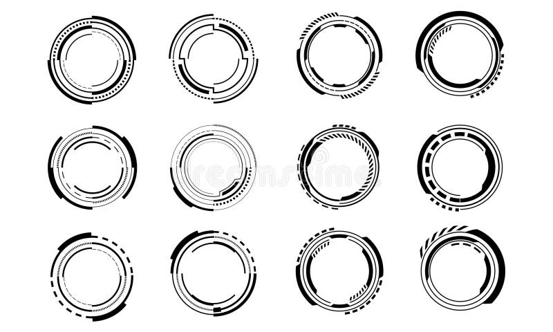 Set of Sci Fi Black Circle User Interface Elements Technology ...