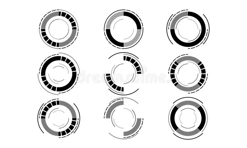 Set of Sci Fi Black Circle User Interface Elements Technology ...